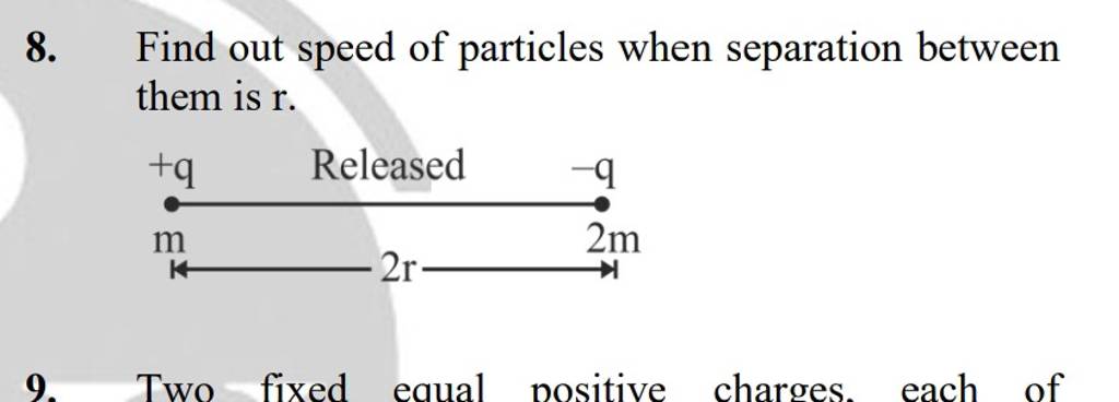 8. Find out speed of particles when separation between them is r. | Filo