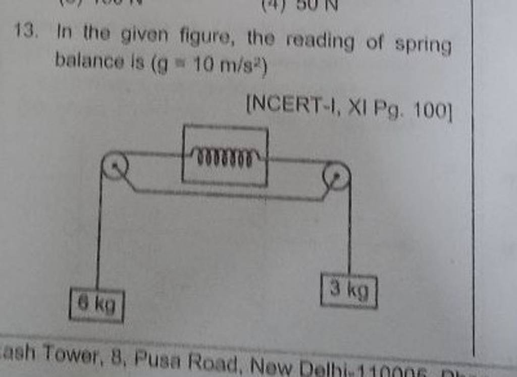 13. In the given figure, the reading of spring balance is (g=10 m/s2) [NC..