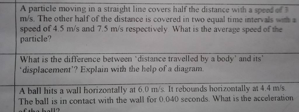 A particle moving in a straight line covers half the distance with a spee..