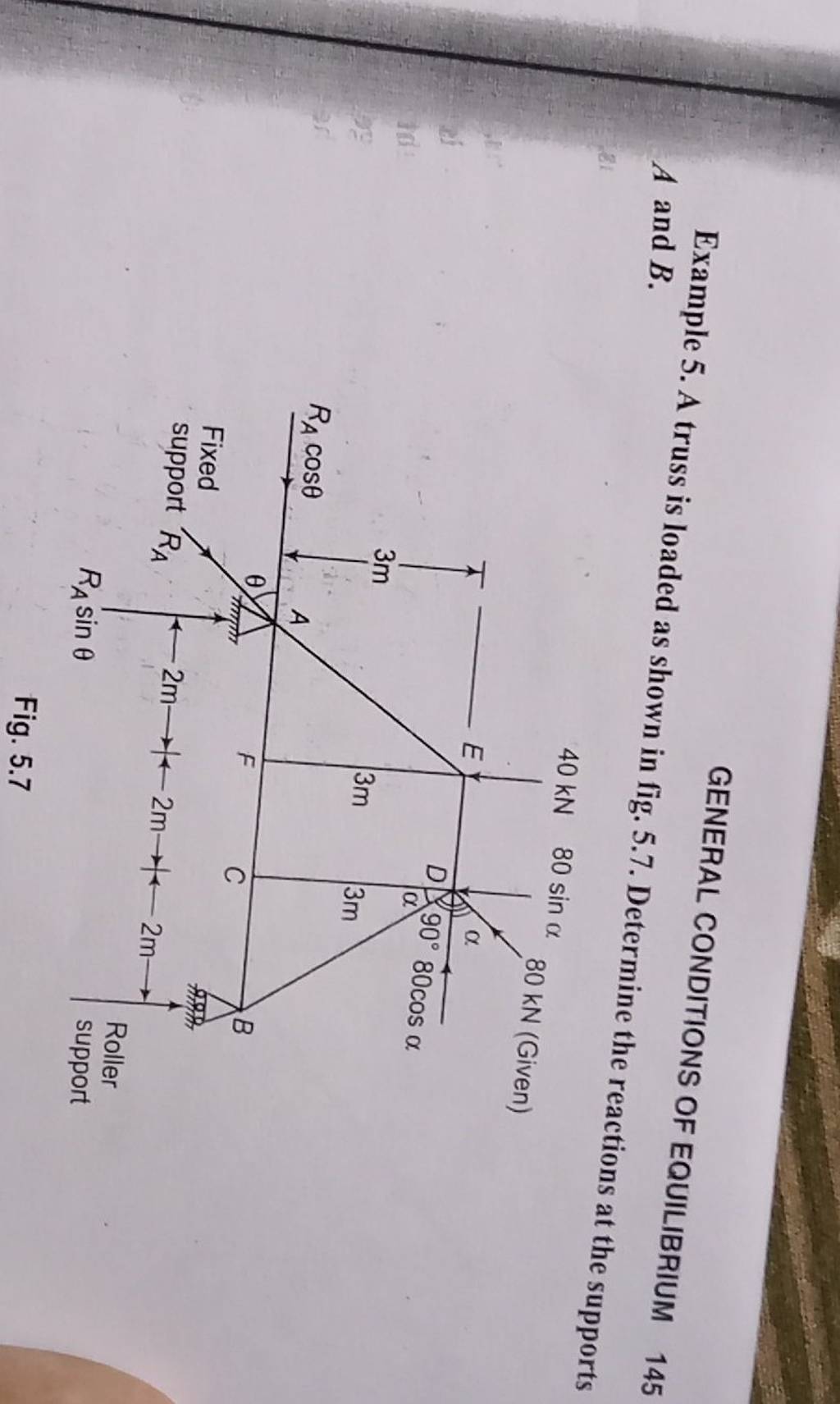 GENERAL CONDITIONS OF EQUILIBRIUM Example 5. A truss is loaded as shown i..