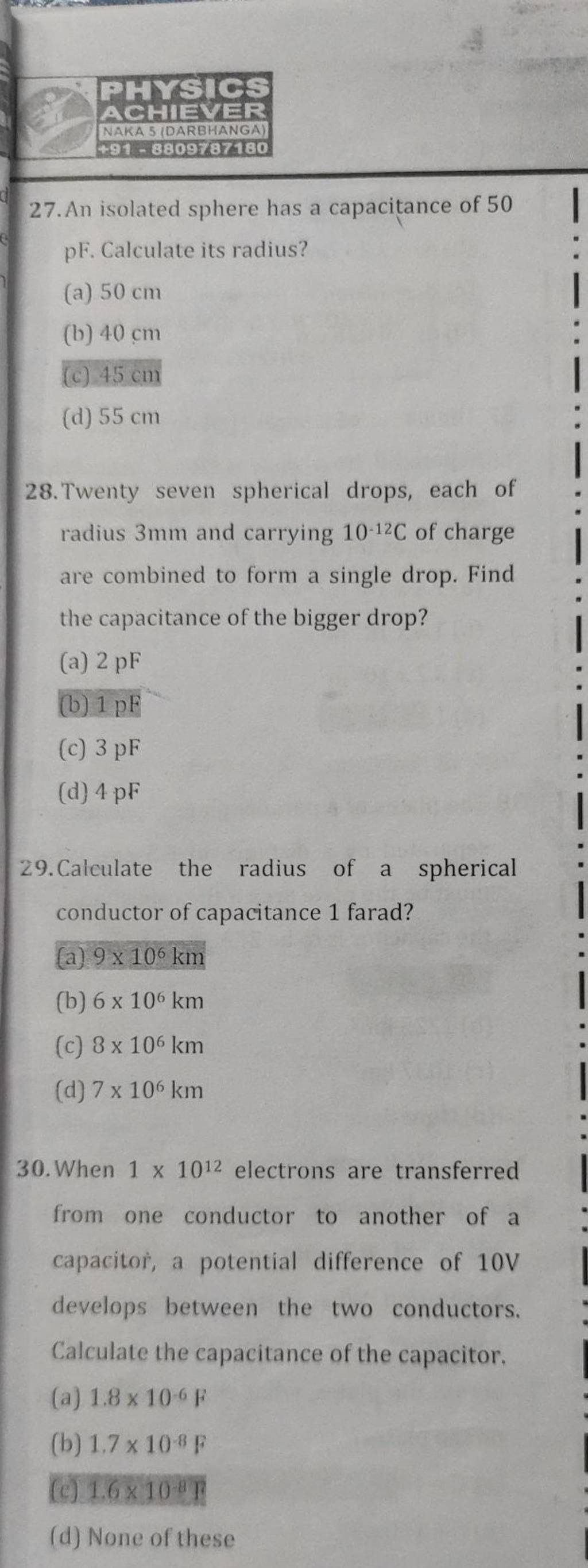 An isolated sphere has a capacitance of 50 pF. Calculate its radius?..
