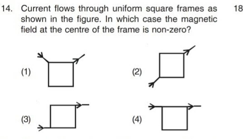 Current flows through uniform square frames as shown in the figure. In wh..