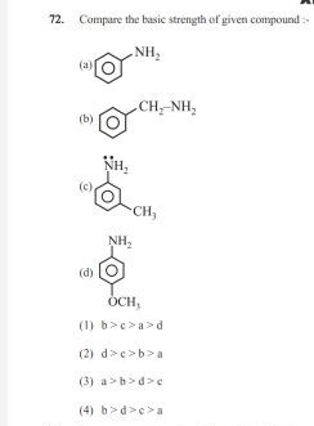 Compare the basic strength of given compound : Compare the basic strength of given compound :