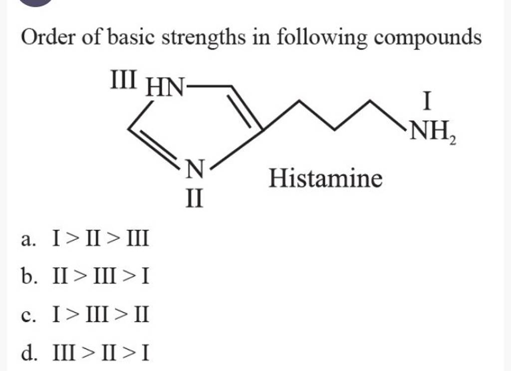 Order of basic strengths in following compounds | Filo