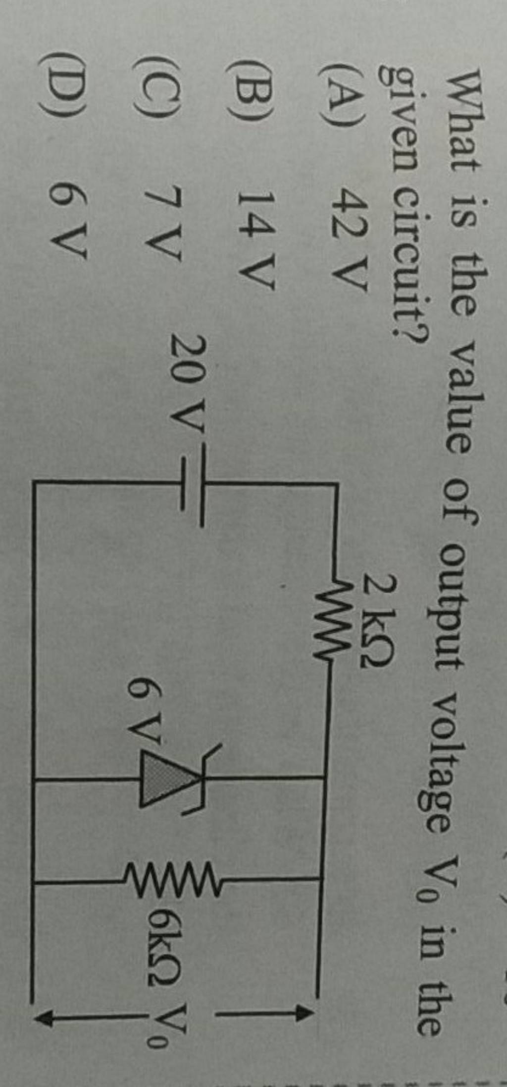 What is the value of output voltage V0 in the given circuit? (A) 42 V (B..