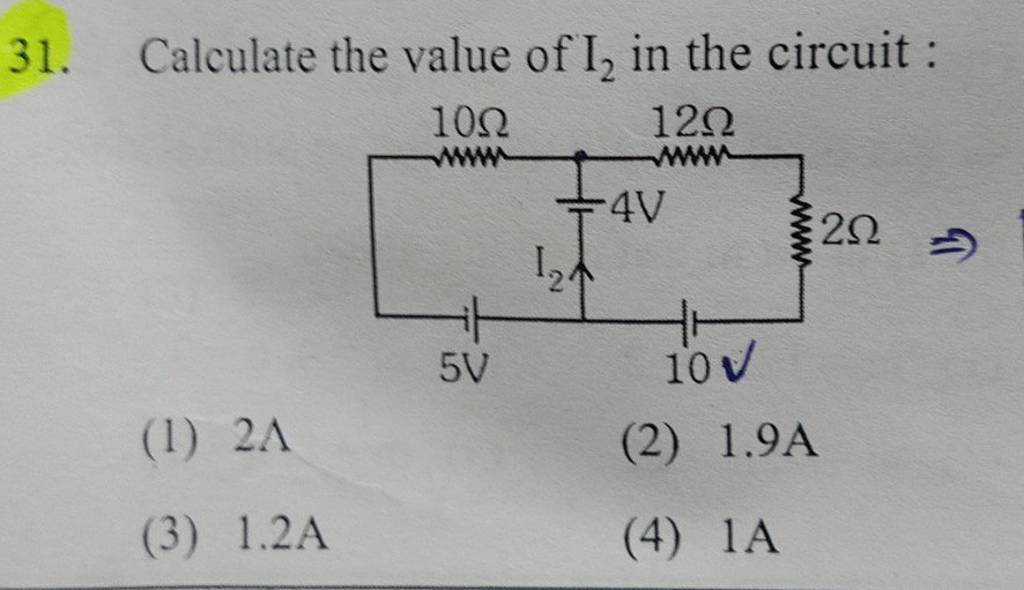 Calculate the value of I2 in the circuit: | Filo