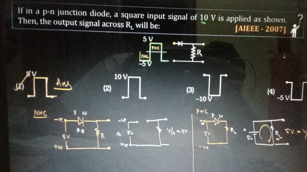 If in a p-n junction diode, a square input signal of 10 V is applied as s..