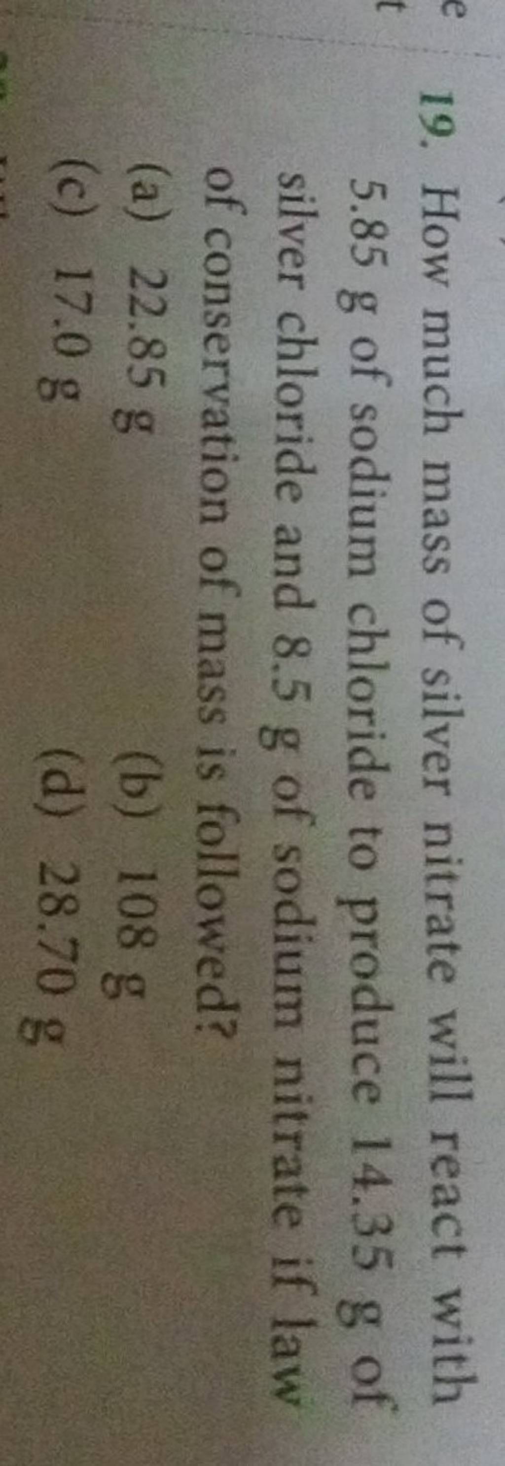 How much mass of silver nitrate will react with 5.85 g of sodium chloride..