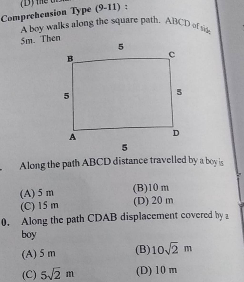 Comprehension Type (9-11) : A boy walks along the square path. ABCD of si..