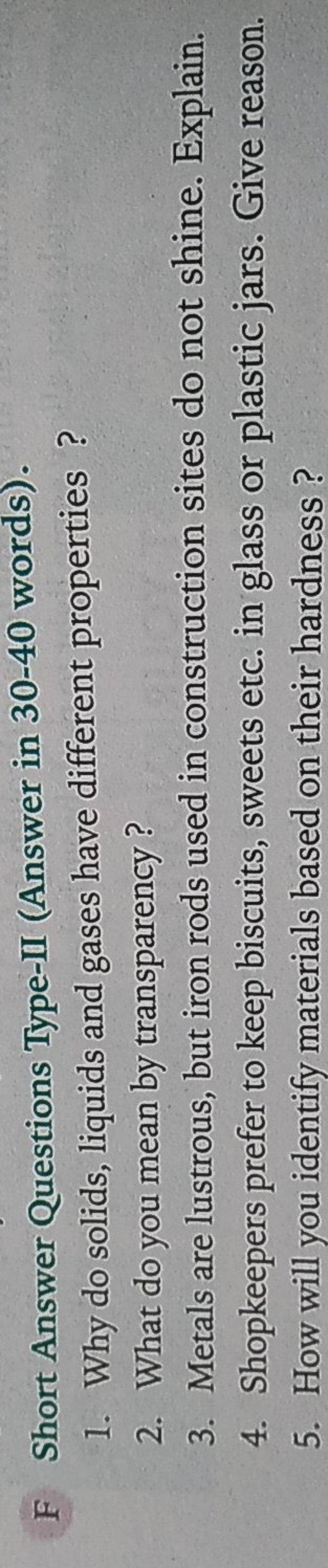 F Short Answer Questions Type-II (Answer in 30-40 words). | Filo