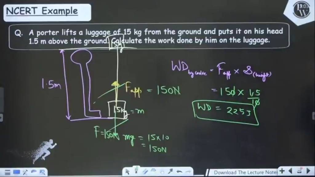 NCERT Example Q. A porter lifts a luggage of 15 kg from the ground and pu..