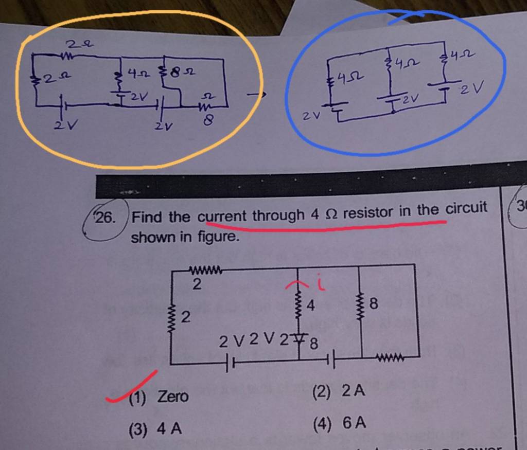 Find the current through 4Ω resistor in the circuit shown in figure...