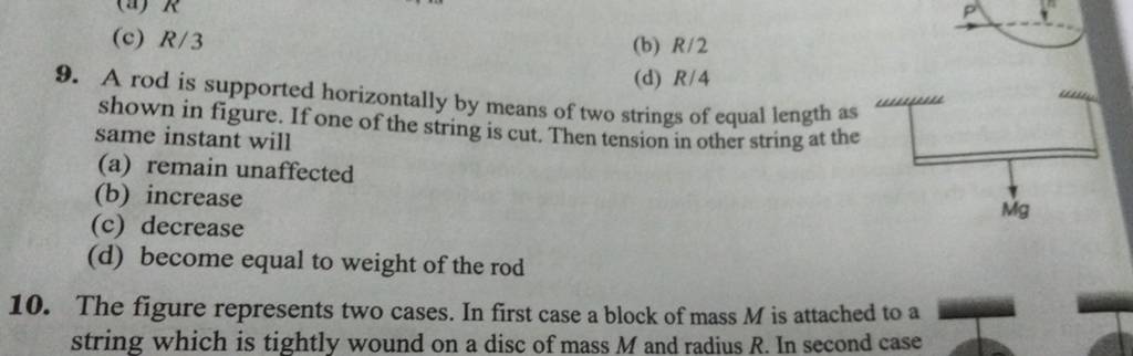 A rod is supported horizontally by means of two shown in figure. If one o..