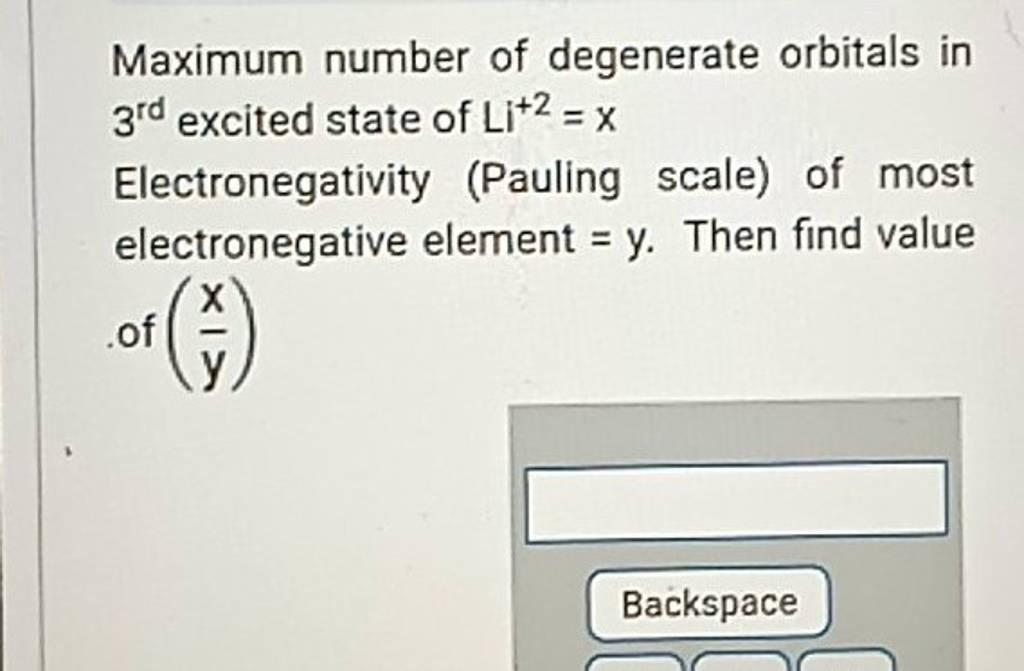 Maximum number of degenerate orbitals in 3rd excited state of Li+2=x Ele..