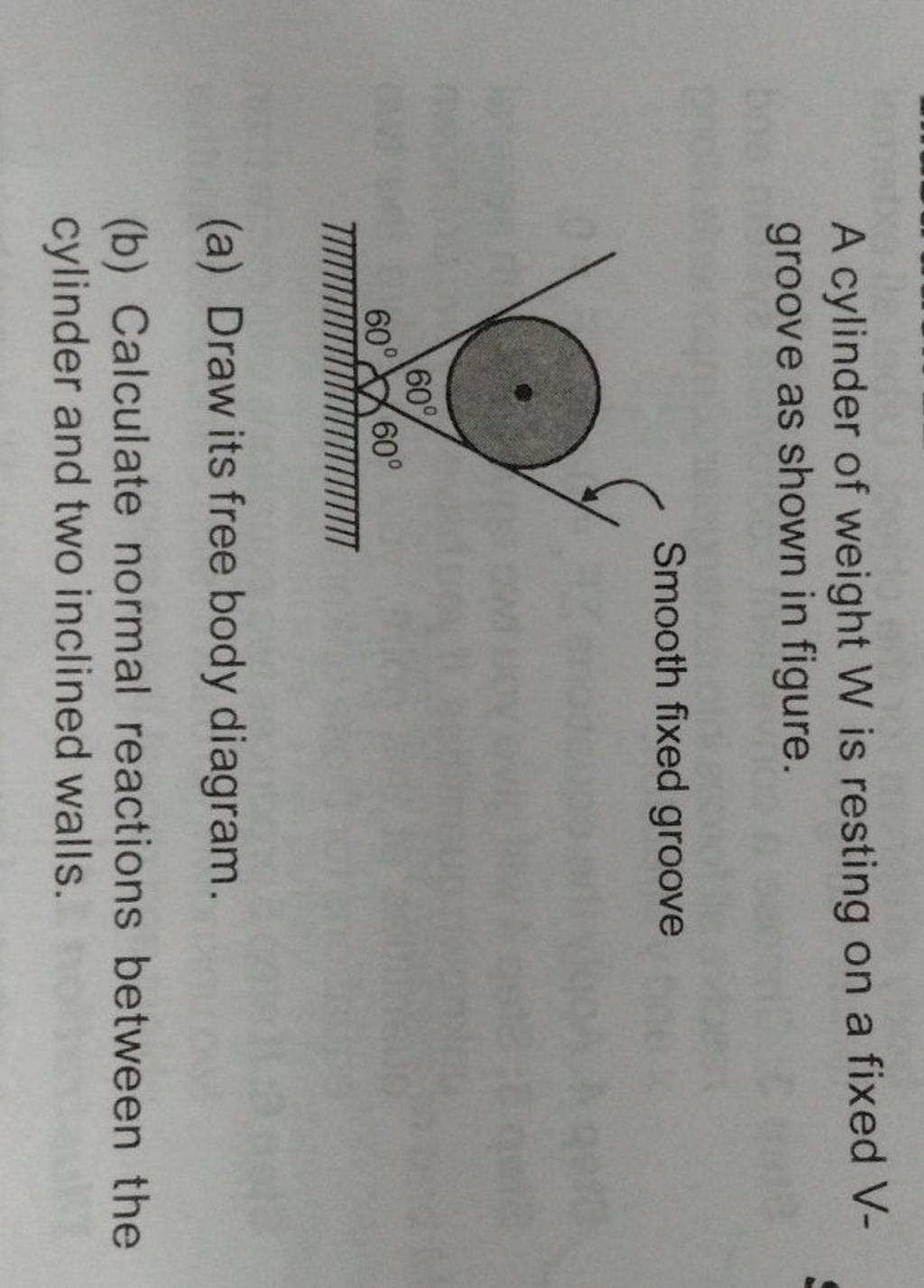 A cylinder of weight W is resting on a fixed V groove as shown in figure...
