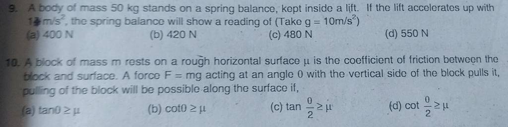 A block of mass m rests on a rough horizontal surface μ is the coefficien..
