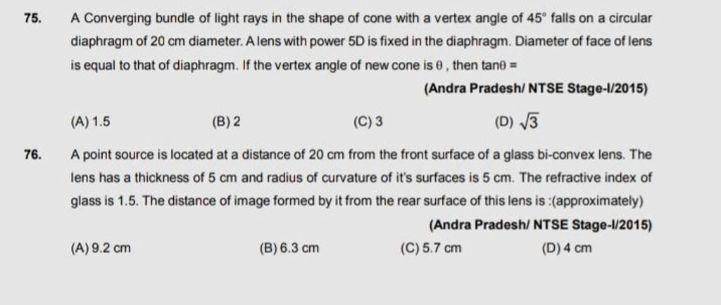 A Converging bundle of light rays in the shape of cone with a vertex angl..