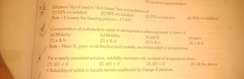 Note - Mass \%, ppm, mole fraction and molality are independent of temper..