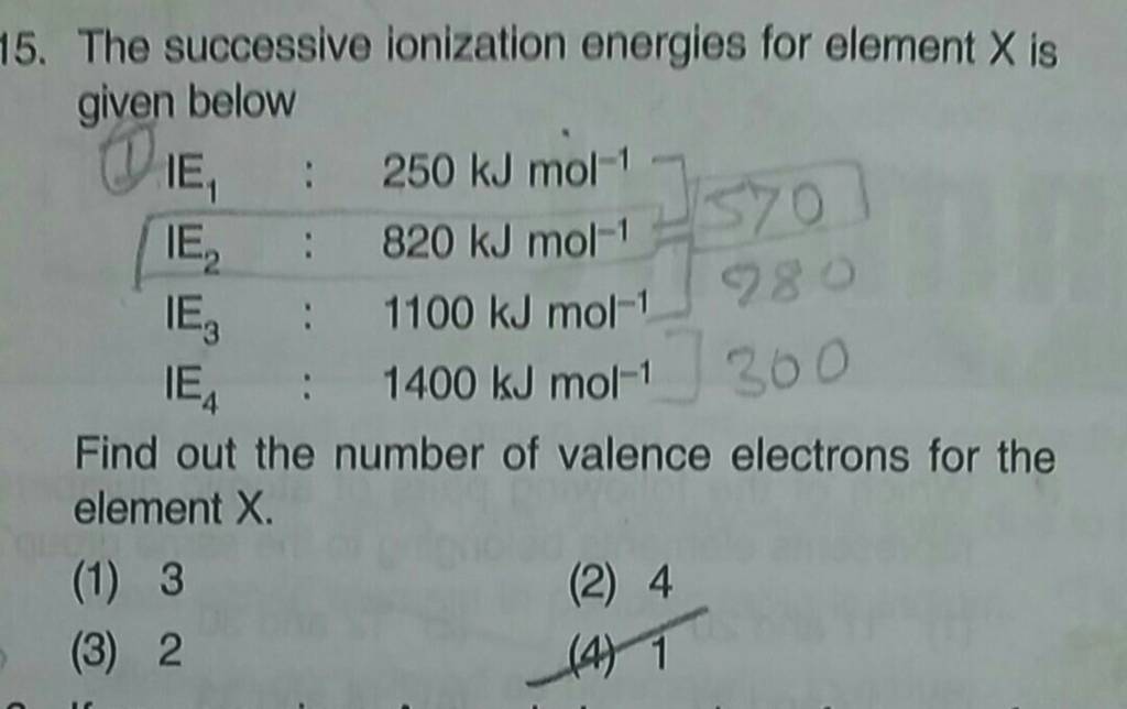 The successive ionization energies for element X is given below Find out