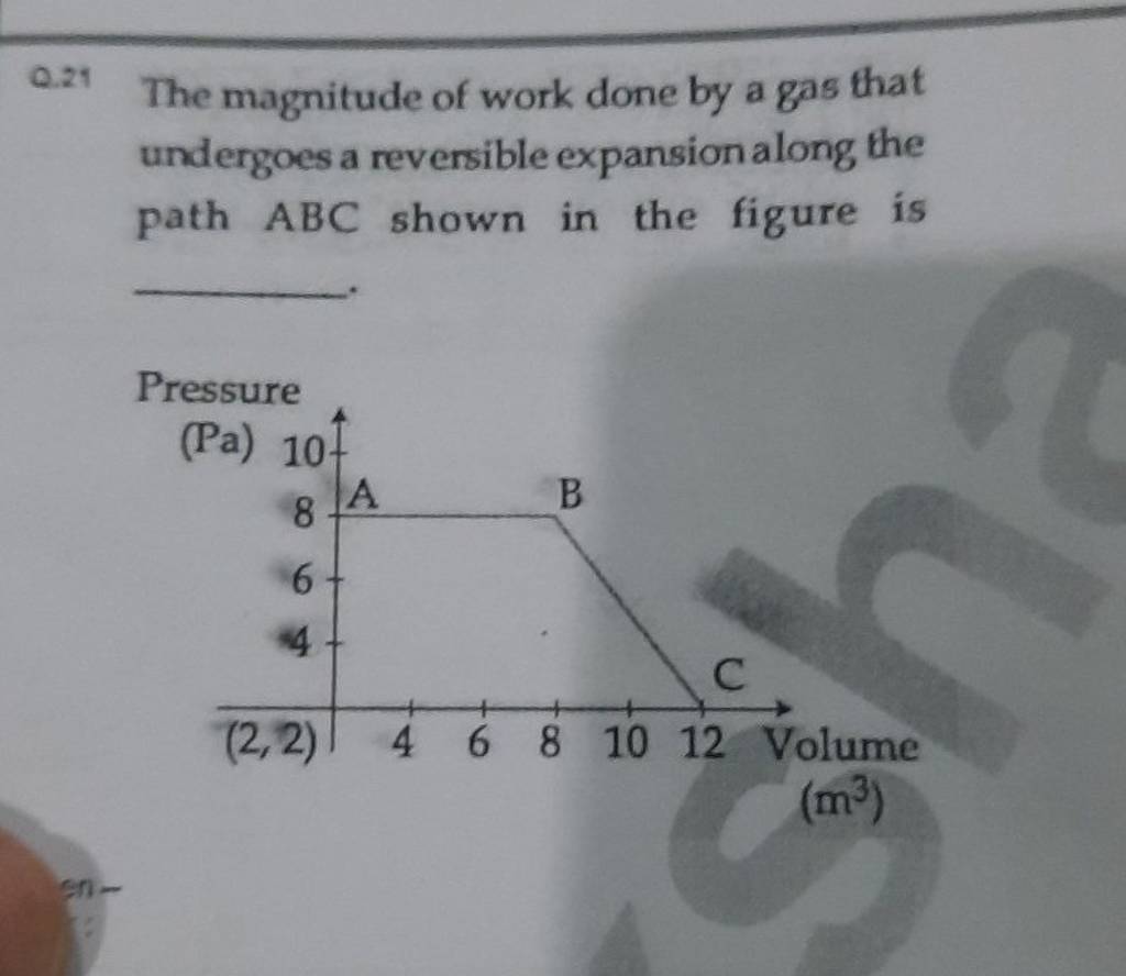 Q.21 The magnitude of work done by a gas that undergoes a reversible expa..