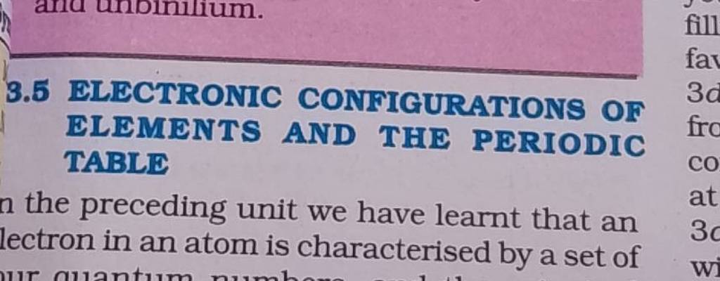 3.5 ELECTRONIC CONFIGURATIONS OF ELEMENTS AND THE PERIODIC TABLE n the pr..