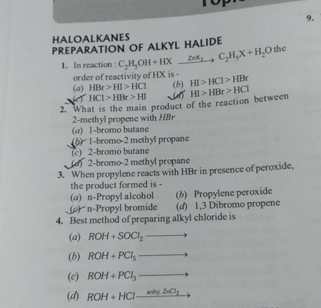 Best method of preparing alkyl chloride is | Filo