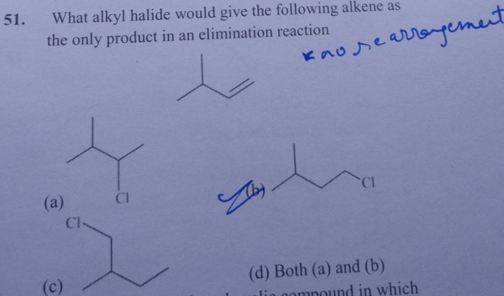 What alkyl halide would give the following alkene as the only product in