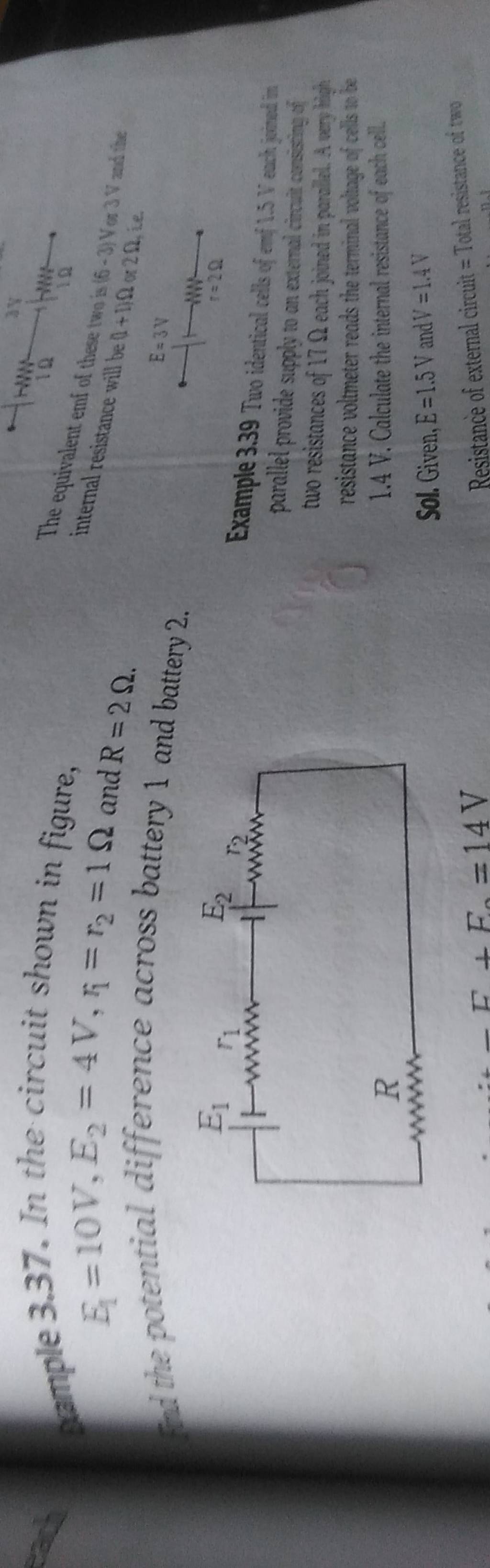 Gample 3.37. In the circuit shown in figure, The equivalent enf of these
