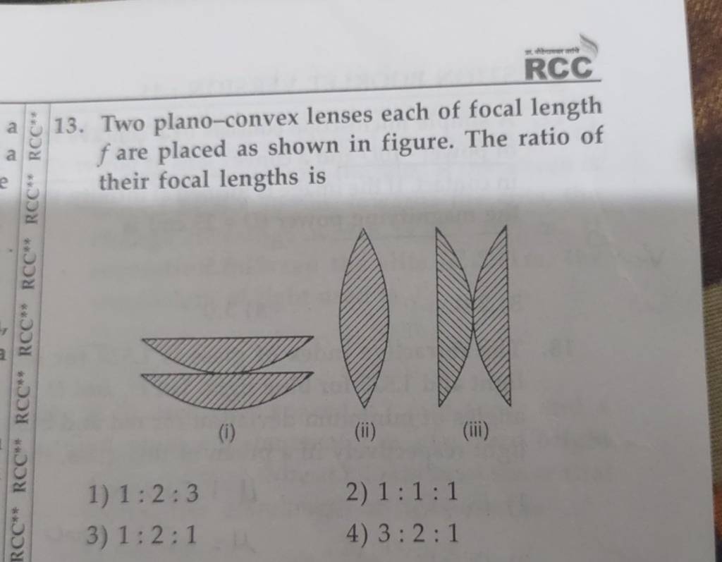 Two plano-convex lenses each of focal length f are placed as shown in fig..