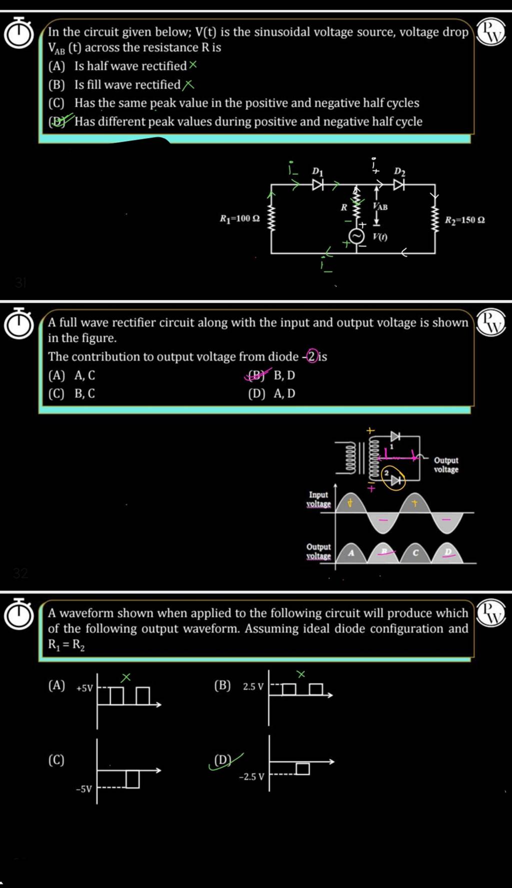 A waveform shown when applied to the following circuit will produce whic..