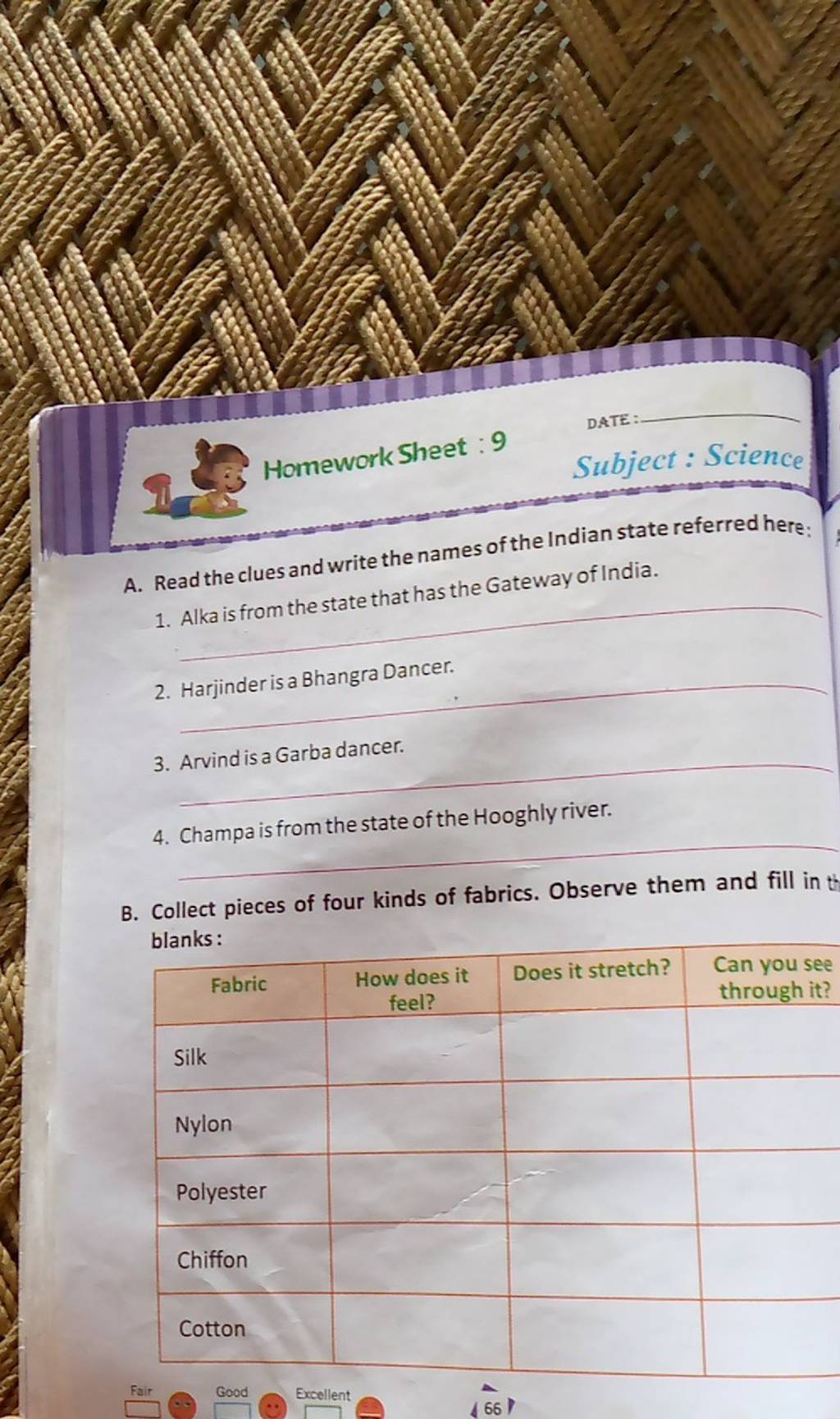 Homework Sheet : 9 DATE: A. Read the clues and write the names of the Ind..