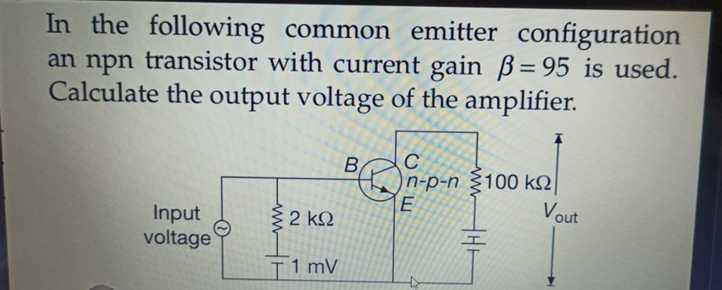 In the following common emitter configuration an npn transistor with curr..