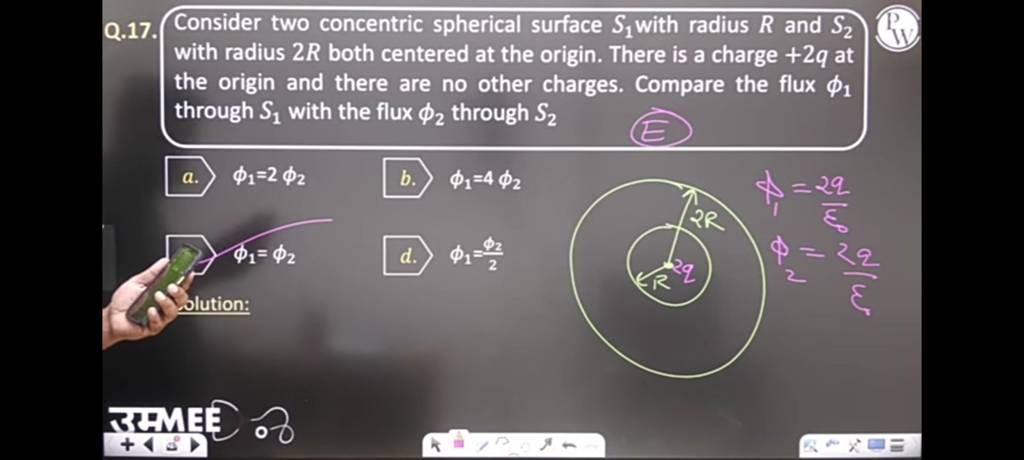 Q.17. Consider two concentric spherical surface S1 with radius R and S2