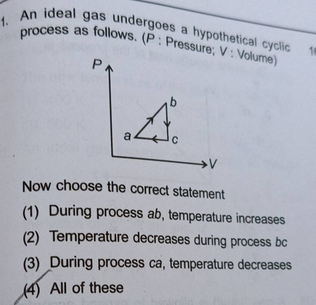 An ideal gas undergoes a hypothetical cyclic process as follows. (P: Pres.. An ideal gas undergoes a hypothetical cyclic process as follows. (P: Pres..