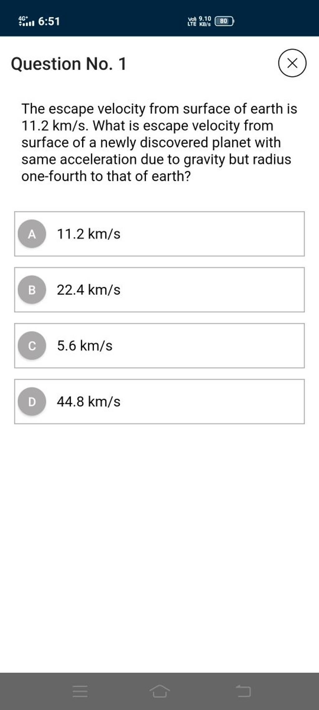 The escape velocity from surface of earth is 11.2 km/s. What is escape ve..