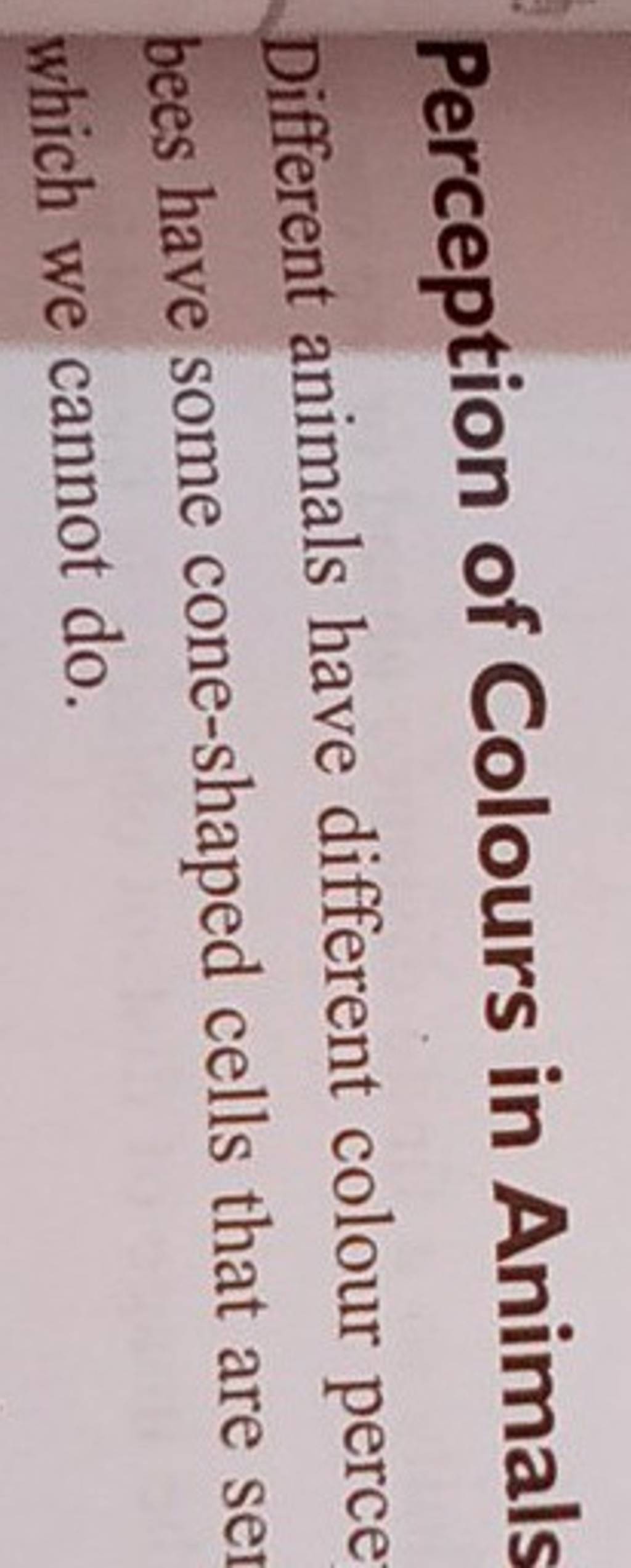 Perception of Colours in Animals Different animals have different colour