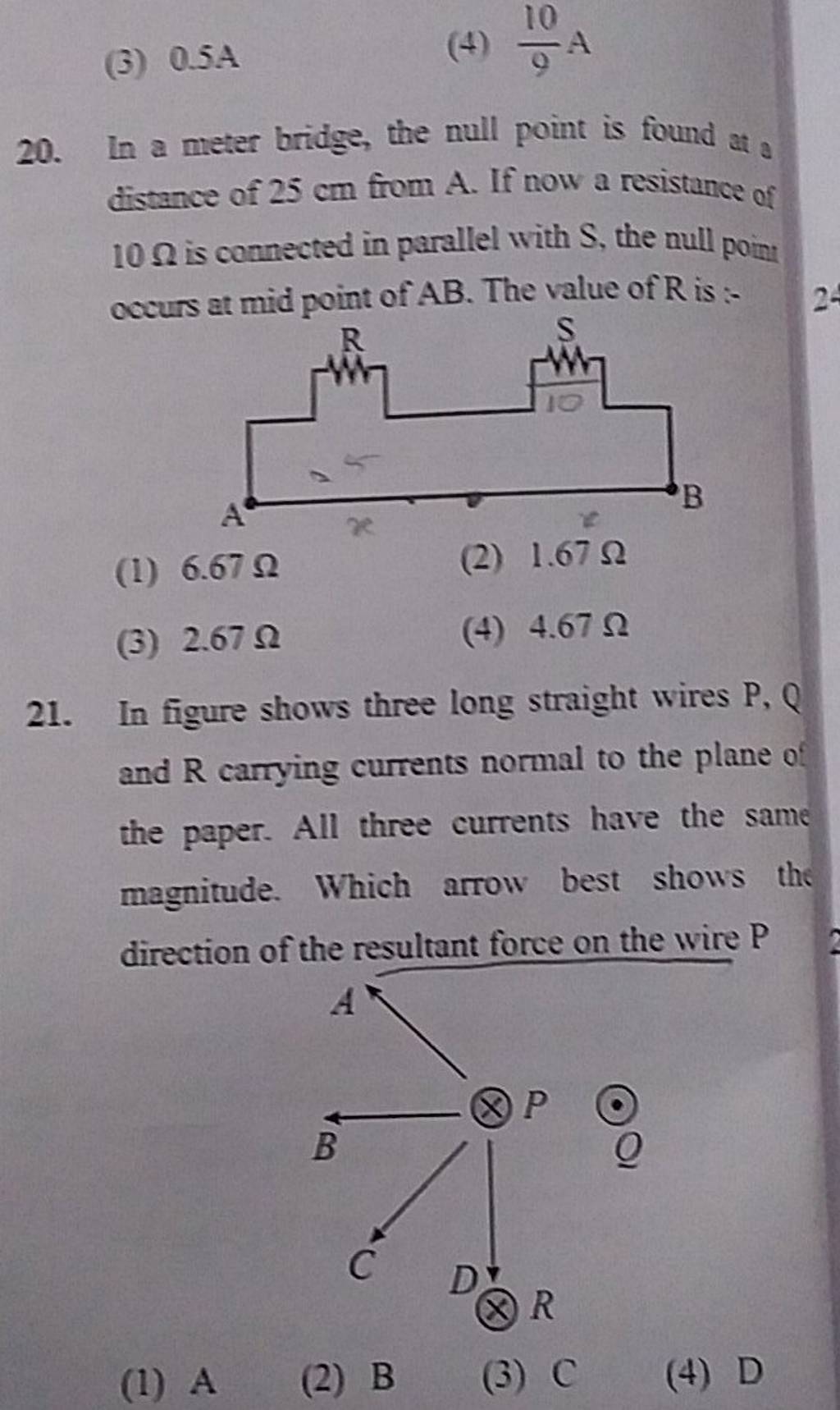 In figure shows three long straight wires P,Q and R carrying currents nor.. In figure shows three long straight wires P,Q and R carrying currents nor..
