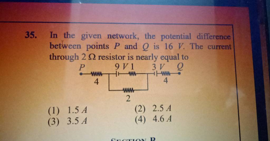 In the given network, the potential difference between points P and Q is