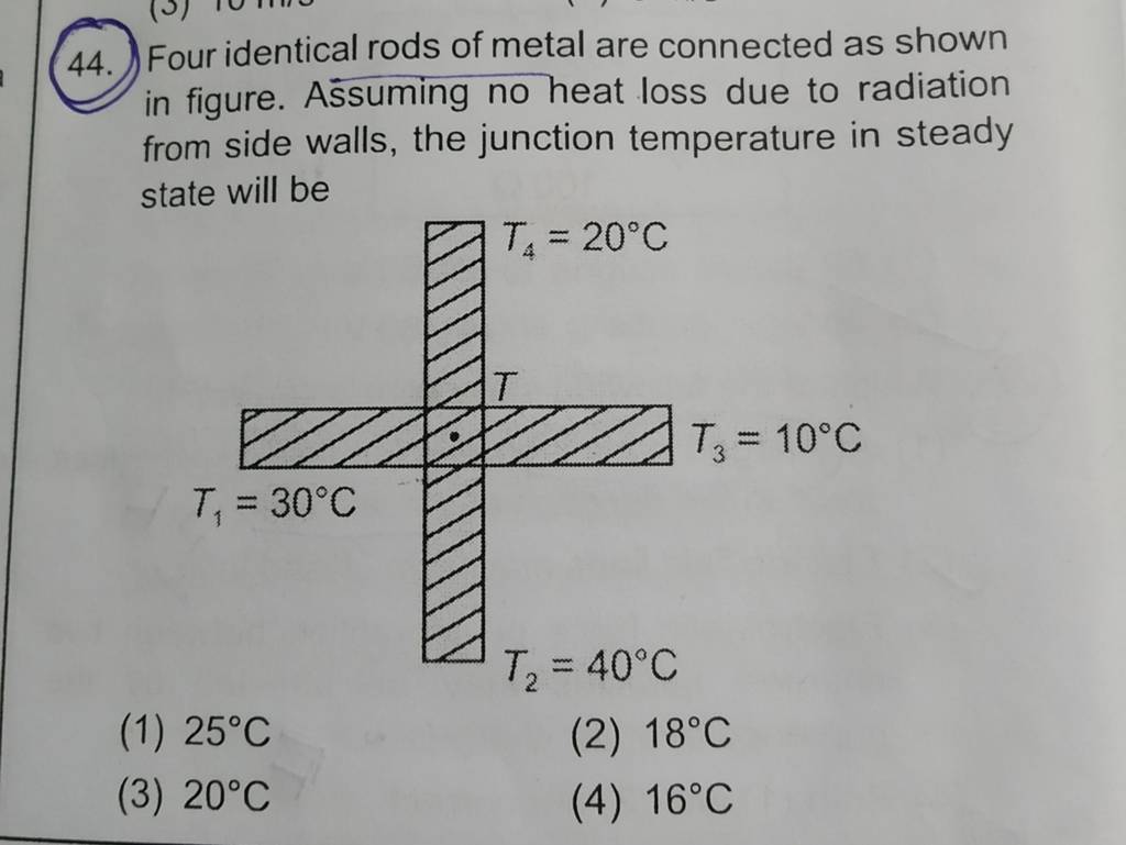 Four identical rods of metal are connected as shown in figure. Assuming n..