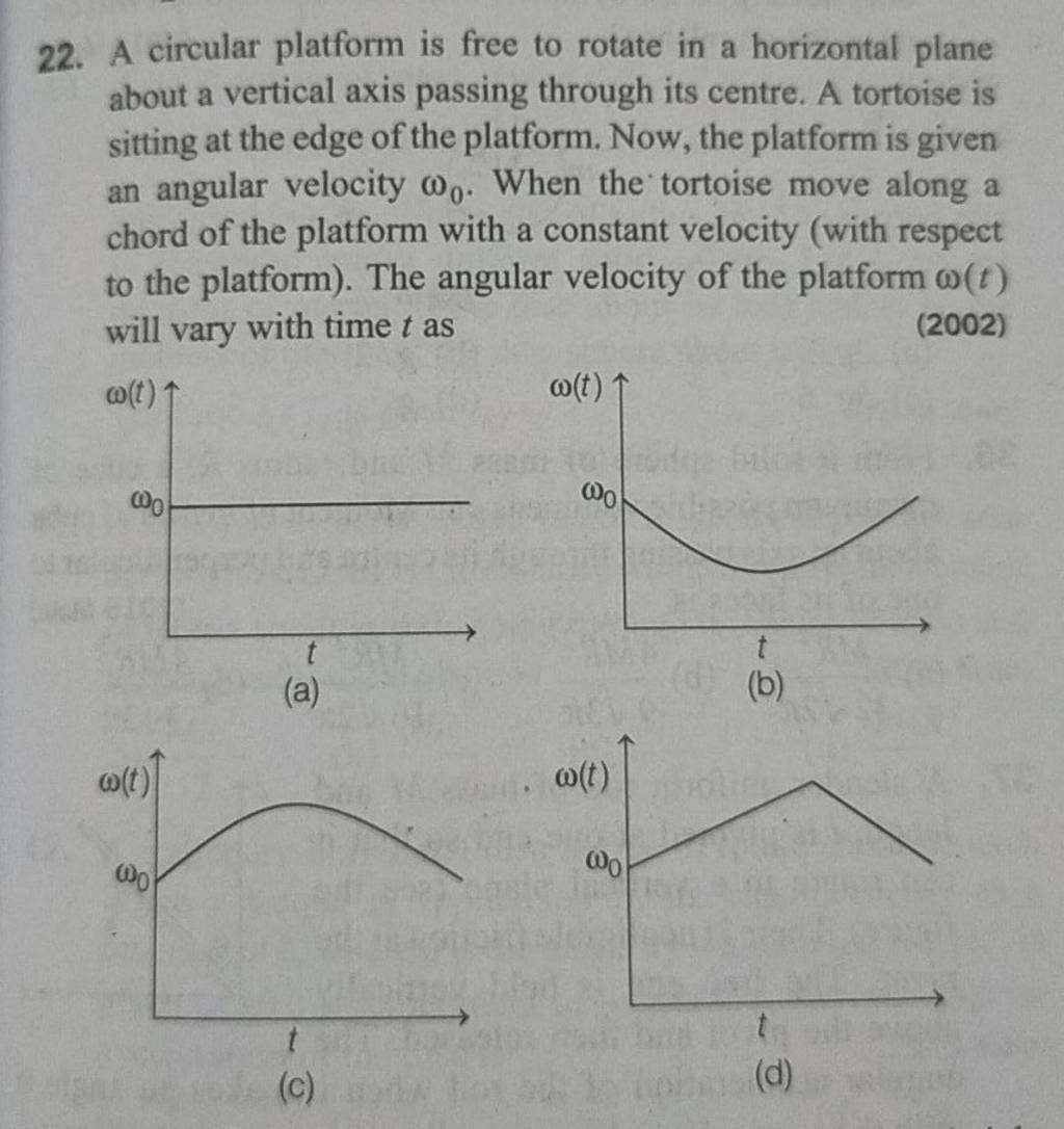 22. A circular platform is free to rotate in a horizontal plane about a v.. 22. A circular platform is free to rotate in a horizontal plane about a v..