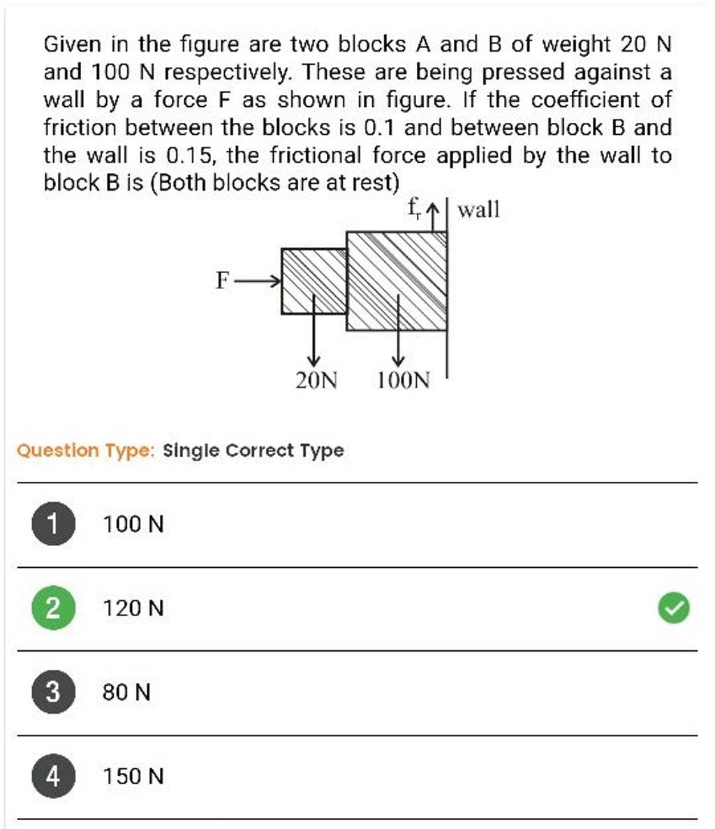 Given in the figure are two blocks A and B of weight 20 N and 100 N respe..