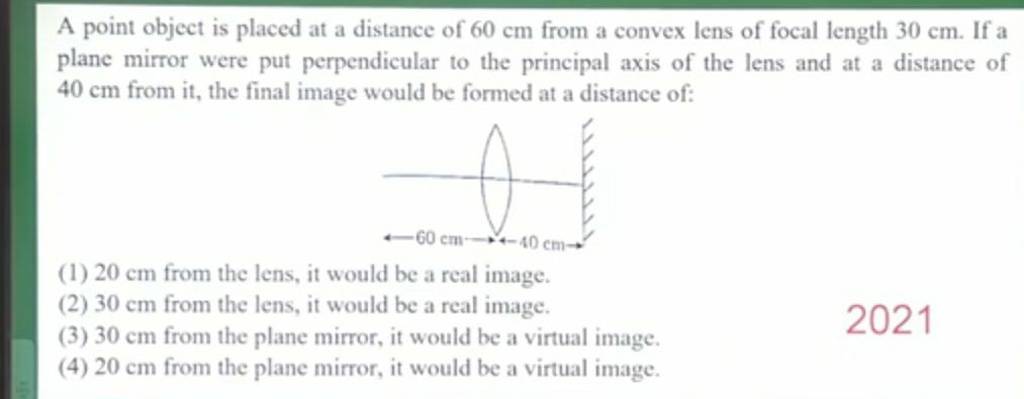 A point object is placed at a distance of 60 cm from a convex lens of foc..