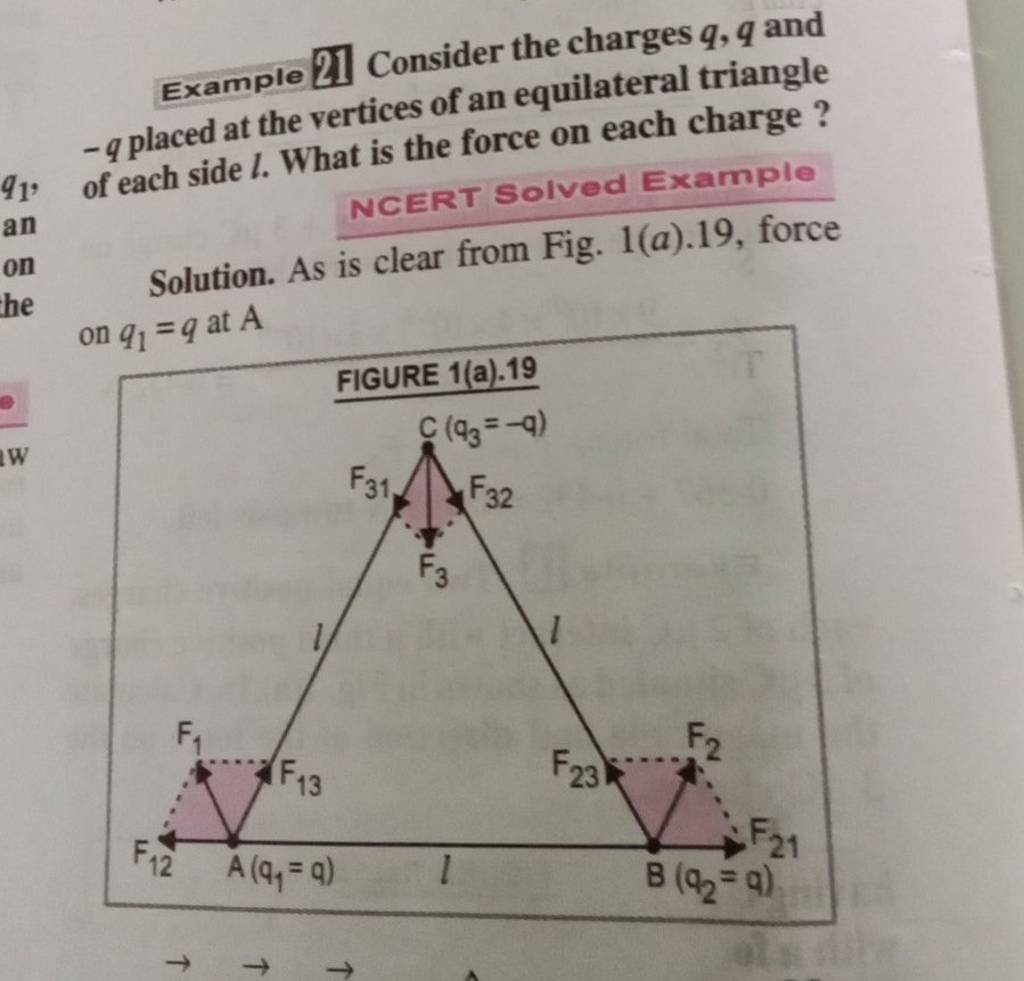 Example 21 Consider the charges q,q and −q placed at the vertices of an e..