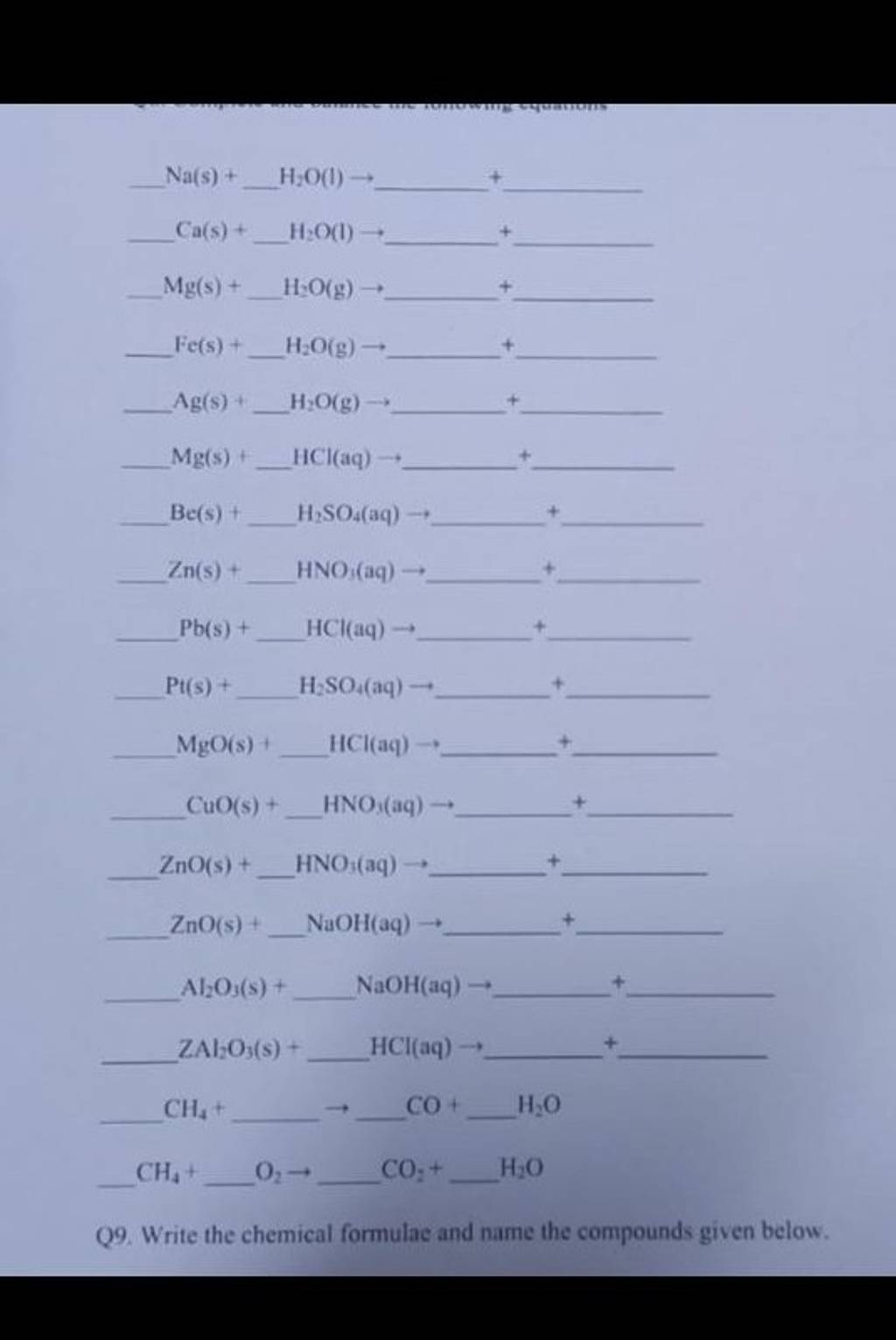Q9. Write the chemical formulae and name the compounds given below.