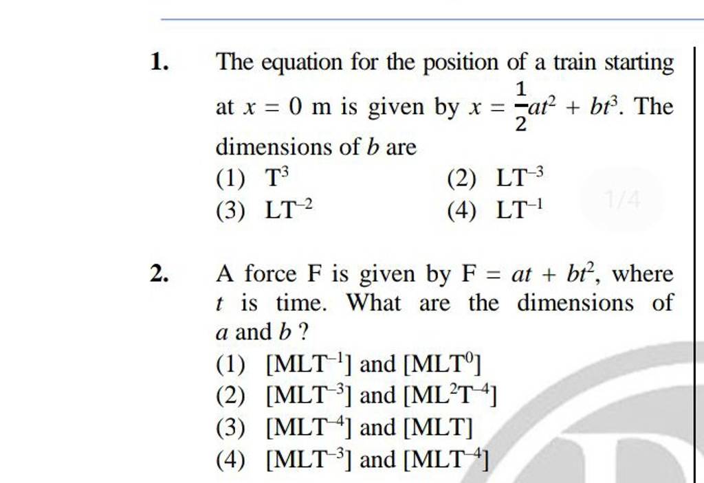The equation for the position of a train starting at x=0 m is given by x=..