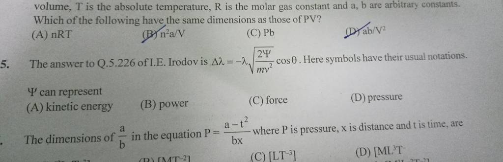 volume, T is the absolute temperature, R is the molar gas constant and a,..