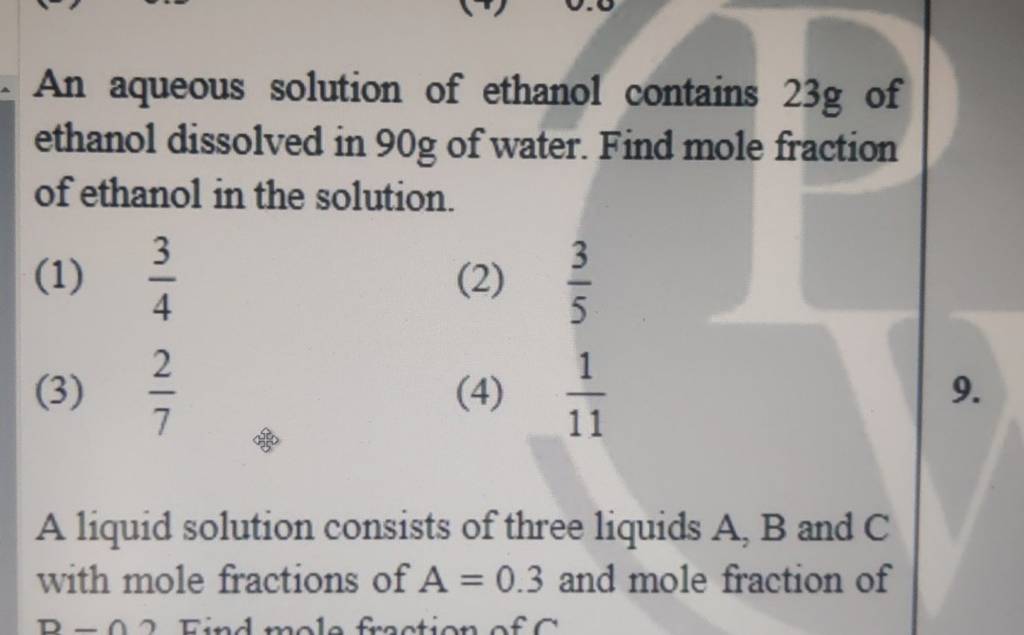 An Aqueous Solution Of Ethanol Contains 23 G Of Ethanol Dissolved In 90 G