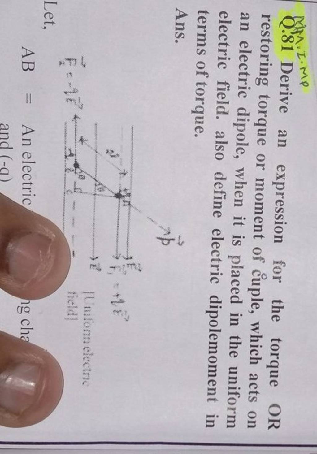 Q.81 Derive an expression for the torque OR restoring torque or moment of..