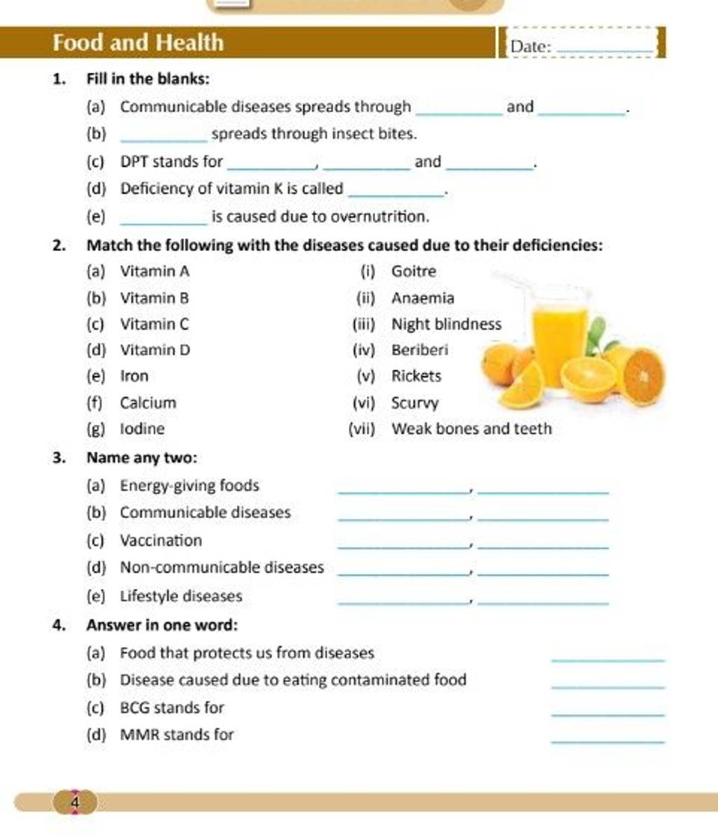 Match The Following With The Diseases Caused Due To Their Deficiencies 1271