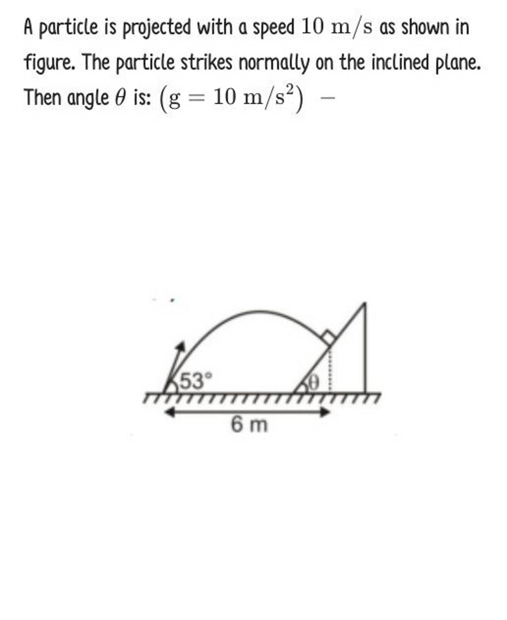 A particle is projected with a speed 10 m/s as shown in figure. The parti..